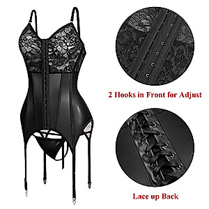 Avidlove Women Lingerie Back Lace Up Corset Bodysuit Women Lace Lingerie Set With Garter Belts Black