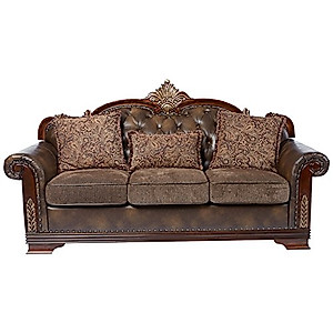 Homelegance 9815-3 Croydon Traditional Two-Tone Sofa, 86"W, Brown PU Leather