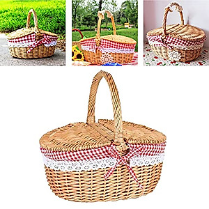 Gazechimp Handwoven Wicker Picnic Basket with Lid and Handle Rattan Storage Serving Basket Wicker Storage Hamper for Outdoor Beach Camping Hiking