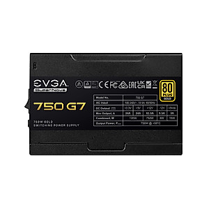 EVGA Supernova 750 G7, 80 Plus Gold 750W, Fully Modular, Eco Mode with FDB Fan, 10 Year Warranty, Includes Power ON Self Tester, Compact 130mm Size, Power Supply 220-G7-0750-X1