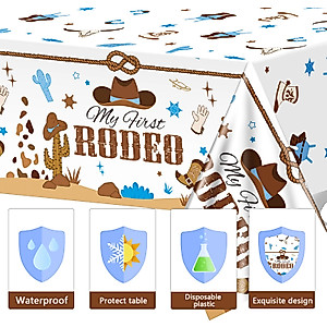 gisgfim 3 Pcs My First Rodeo Birthday Party Supplies Western First Rodeo Party Tablecloths Blue Cowboy 1st Rodeo Party Birthday Table Cover Decorations for Boy Baby Shower