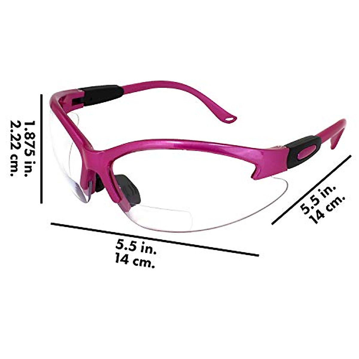Global Vision Eyewear Cougar Bifocal Women's Safety Glasses Dark Pink Nylon Frame Clear Lenses (Pink 1.50)