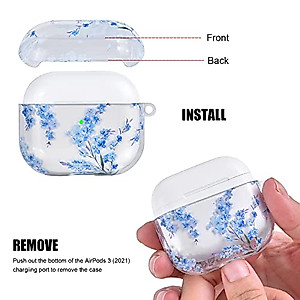 Airpods 3 Case Cover, QINGQING Compatible with Protective Clear Floral Case Cover with Keychain Airpods 3rd Generation Charging Case (2021 Released), Shockproof and Skin-Friendly, Front LED Visible