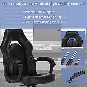 Office Chair, Ergonomic High Back Computer Chair Height Adjustable Desk Chair Faux PU Leather Chair with Armrest Padded and Lumbar Support, Black