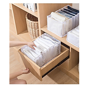 Wardrobe Clothes Organizer,7 Grids Jeans Compartment Storage Box,Foldable Closet Organizers and Storage Baskets for Bedroom 2 Sizes (White)