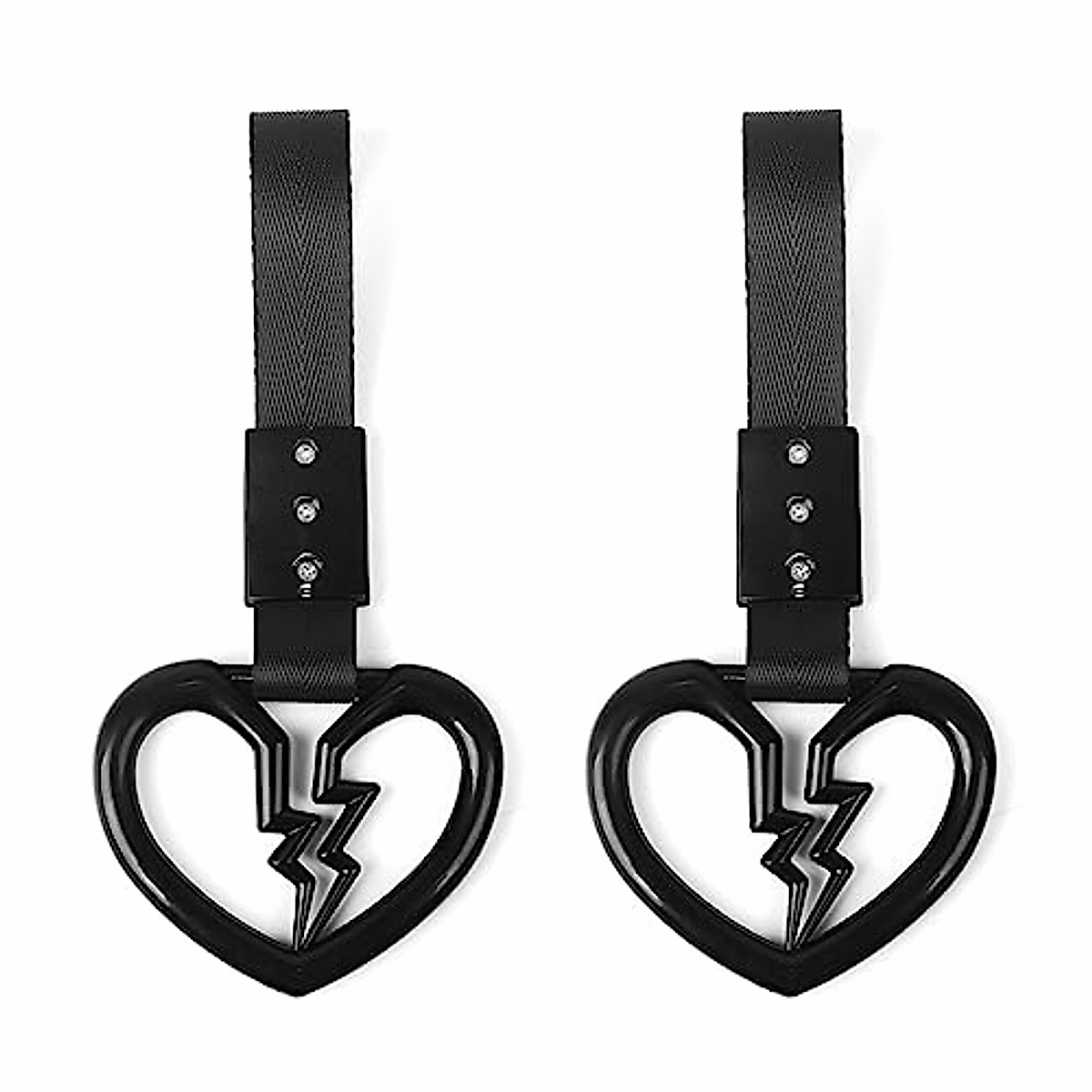 2 PCS Broken Heart Shaped Car Handle Straps Hang Ring Rear Bumper Warning Ring Decorative Subway Train Bus Handle Hand Strap Drift for Car Interior (Black)