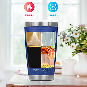 Wet Work Double Wall Tumbler 20 oz Made from Durable Stainless Steel for Hot and Cold Drinks - Insulated Travel Mug for Coffee Tea Wine with Leak Proof Lid for Travel Hiking Camping Gifts - Blue