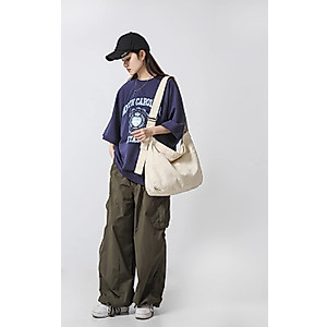 Micmores Crossbody Bags for women, Large Hobo Bag Canvas Messenge Tote Handbagr for Travel Work Shopping(Off White)