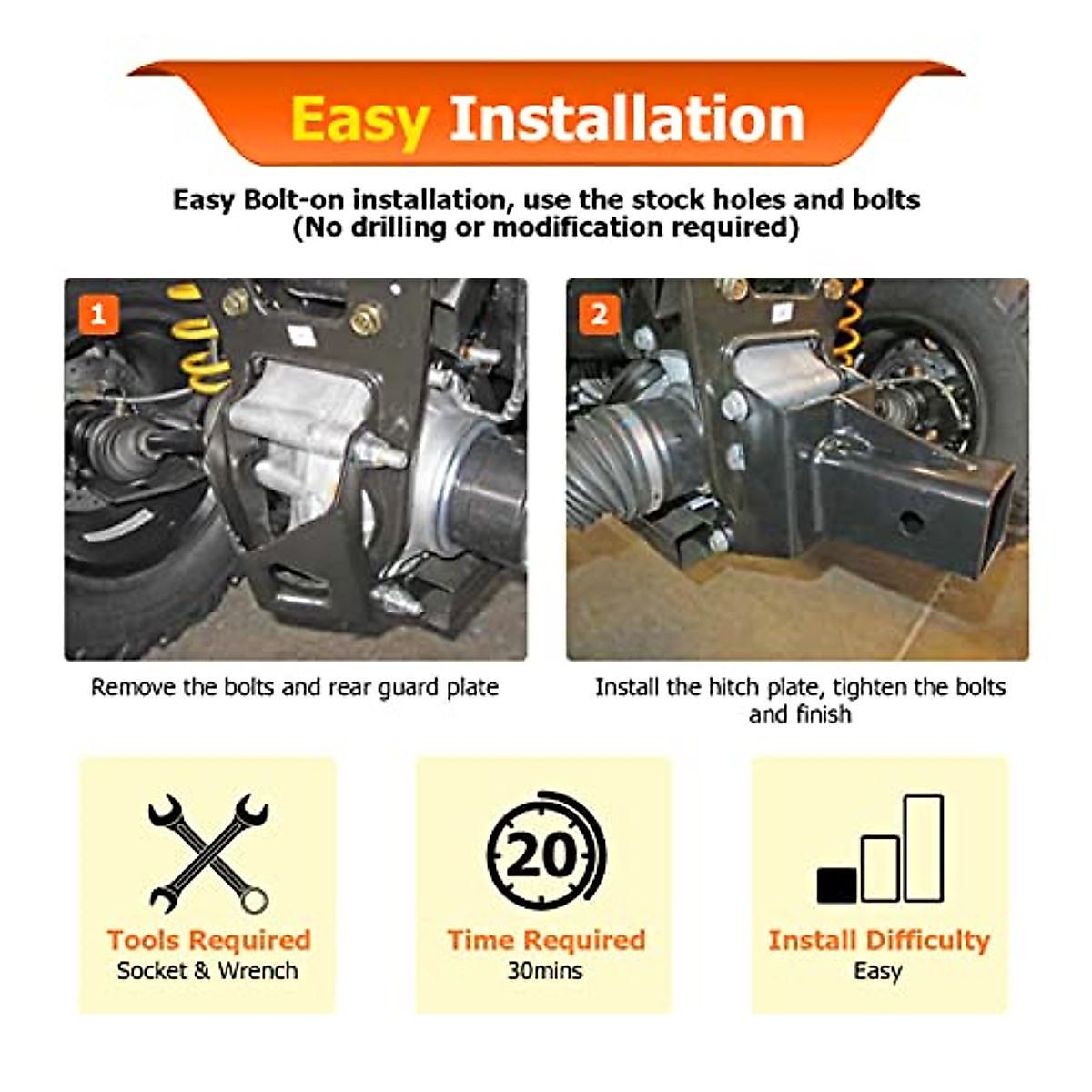 WeiSen UTV 2" Rear Receiver Hitch Compatible with 2012-2023 Can-Am Outlander & Renegade 1000 850 800 650 570 500 450 MAX XMR