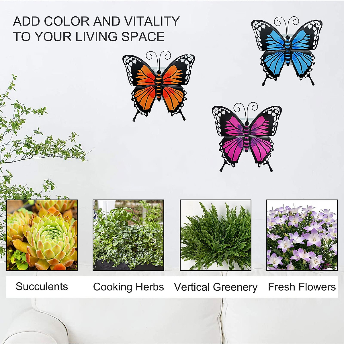 BAYN Set of 3 Butterfly Wall Hanging Planter Decor Art, Metal Wall Mounted Planters Garden Yard Decorative Flower Pot Indoor Outdoor Wall Planter Succulent Plant Container