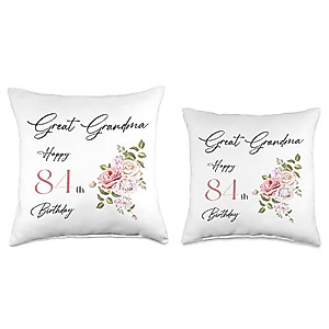 Floral Great Grandma Birthday Gifts Mother's Day Floral 84th Birthday Gifts for Grandma 84 Years Old Womens Throw Pillow, 18x18, Multicolor