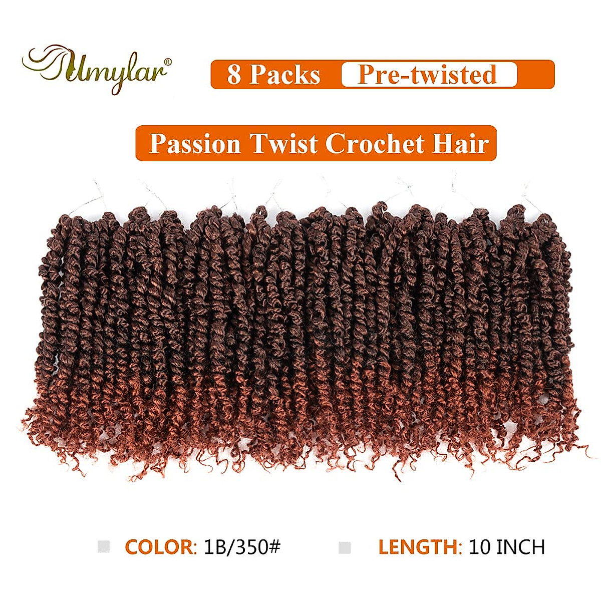 Passion Twist Crochet Hair 10 Inch 8 Packs Pre-twisted Passion Twist Crochet Hair Pre-looped Passion Twist Hair Bohemian Braids Synthetic Crochet Hair Extensions(10 Inch (Pack of 8), 1B/350#)