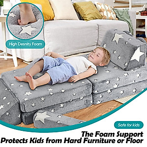 Kids Play Couch,10 Pcs Toddler Couch Sofa,Foam Modularized Kids Couch,Glowing in The Dark Sofa Convertible Kids Toddlers Couch Play Set for Playroom Bedroom