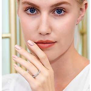 Hoops & Loops Sterling Silver Cubic Zirconia 5x3mm Oval-cut Eternity Band Ring