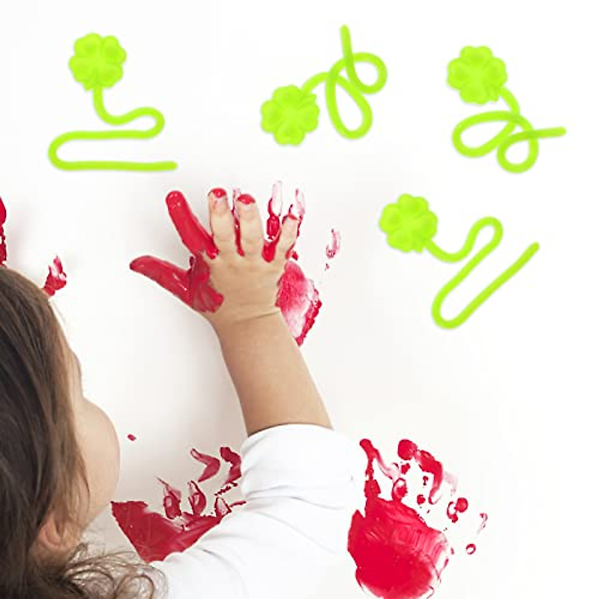 Gadpiparty 50pcs St Patrick Sticky Hands Four Leaf Clover Stretchy Sticky Hands Kids Sensory Toy Party Favors Supplies for Stocking Stuffers Easter Egg Toys Fillers Light Green