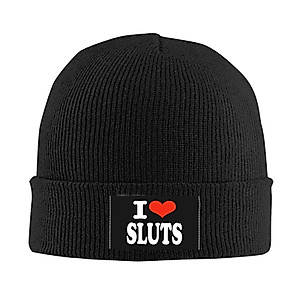 I Love Sluts Beanie Hat Men Skull Cap Women Winter Warm Hat Knitted Hat Slouchy Stocking Hat Knit Stretchy Cap Black