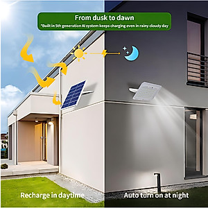 100W to 500w Pure White High Bright Solar Power Flood Light Outdoor Remote, IP67 Waterproof, Auto On/Off, Wide Range, Dusk to Dawn for Yard, Gazebo, Shed, Barn, Porch, Patio, Garage, Garden (200W)