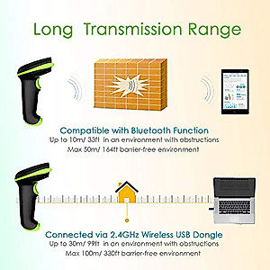 NADAMOO 2D Wireless Barcode Scanner with Stand, Compatible with Bluetooth & 2.4G Wireless & Wired Connection, Cordless QR Code Scanner USB Image Bar Code Reader for Computer Tablet iPhone iPad Android