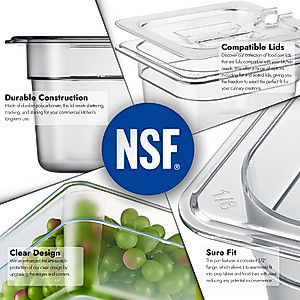 CURTA 6 Pack NSF Food Pans, 1/6 Size 4 Inch Deep Commercial Food Storage Containers, Polycarbonate, Clear