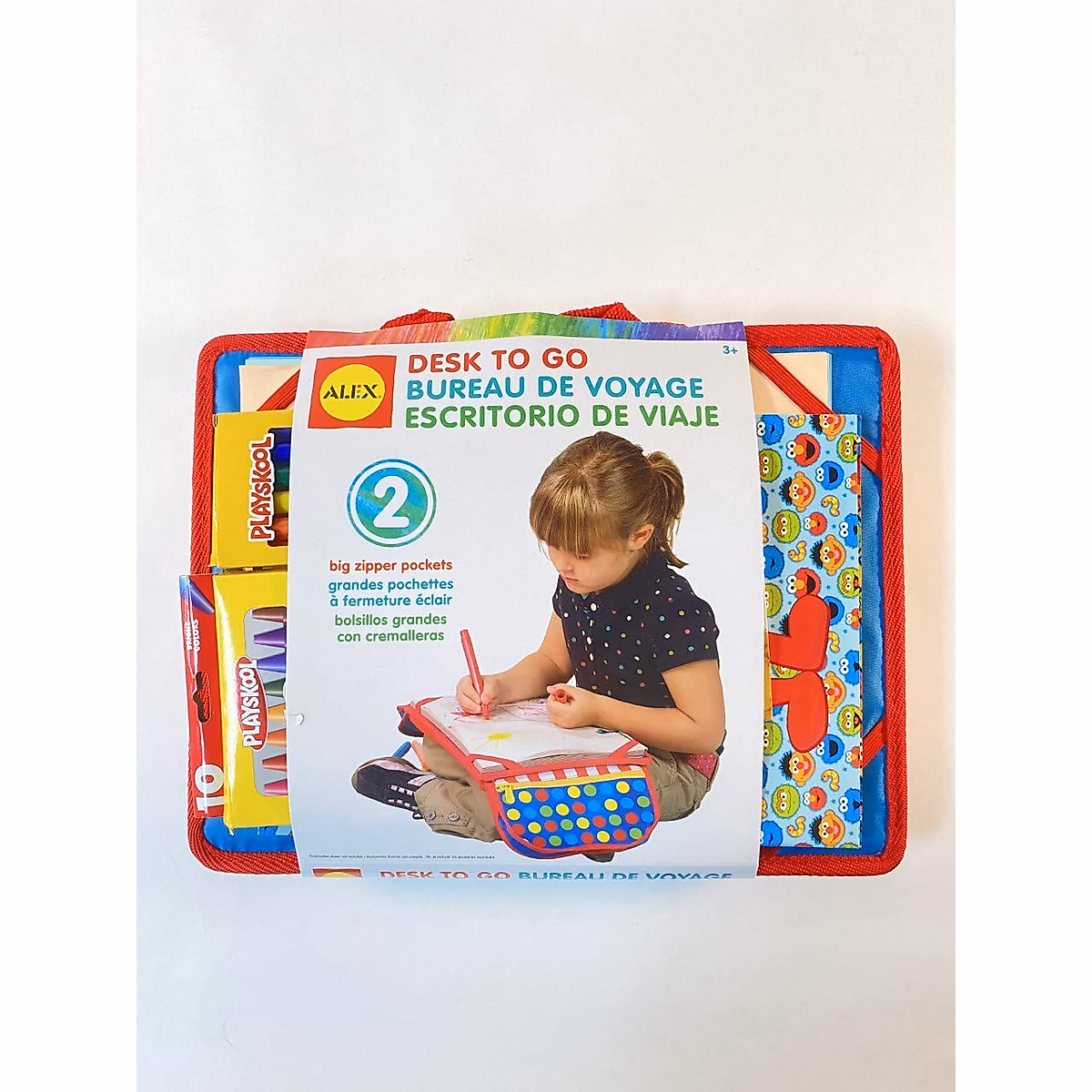 GOV Pre School Educational Portable Desk with Playskool Flash Cards, Markers, Crayons, Sesame Street Work Books and Reward Stickers
