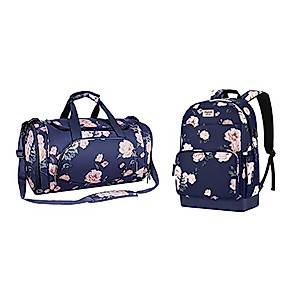 MOSISO 15.6-16 inch Laptop Backpack for Women with Luggage Strap & USB Charging Port, Sports Duffel Peony Gym Bag with Shoe Compartment&Camellia Travel Business Bag, Blue