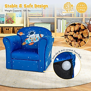 Costzon Kids Couch, Children's Sofa Armrest Chair with Pattern, Toddler Furniture w/Sturdy Wood Construction, Preschool, Lightweight Kids Couch Sofa Chair for Aged 1-5 Boys & Girls Gifts, Rocket