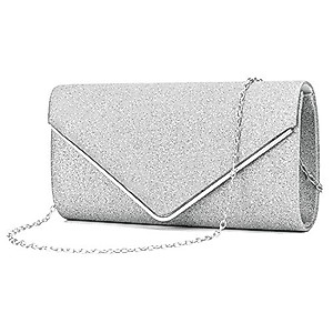 Yuanlar Sparkling Envelope Clutches Evening Bags Glitter Wedding Party Purse Tote Bag Wallet (Silver)