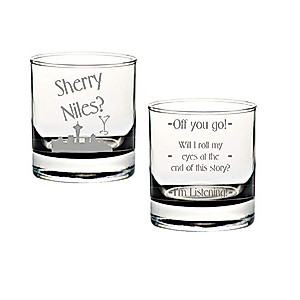 Brindle Southern Farms Sherry Niles? Engraved Rocks Glass Set of 2 - Off You Go, Roll My Eyes, I'm Listening, Frasier Fan Cocktail Glasses