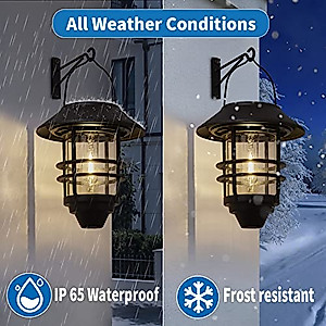 Solar Lantern Outdoor Lights,Hanging Solar Lights,Solar Lanterns Metal Waterproof Clear Glass & Hook Solar Outdoor Lights, Wall Lights Fixture Solar Garden Lights for Porch, Fence,Yard 2 Pack