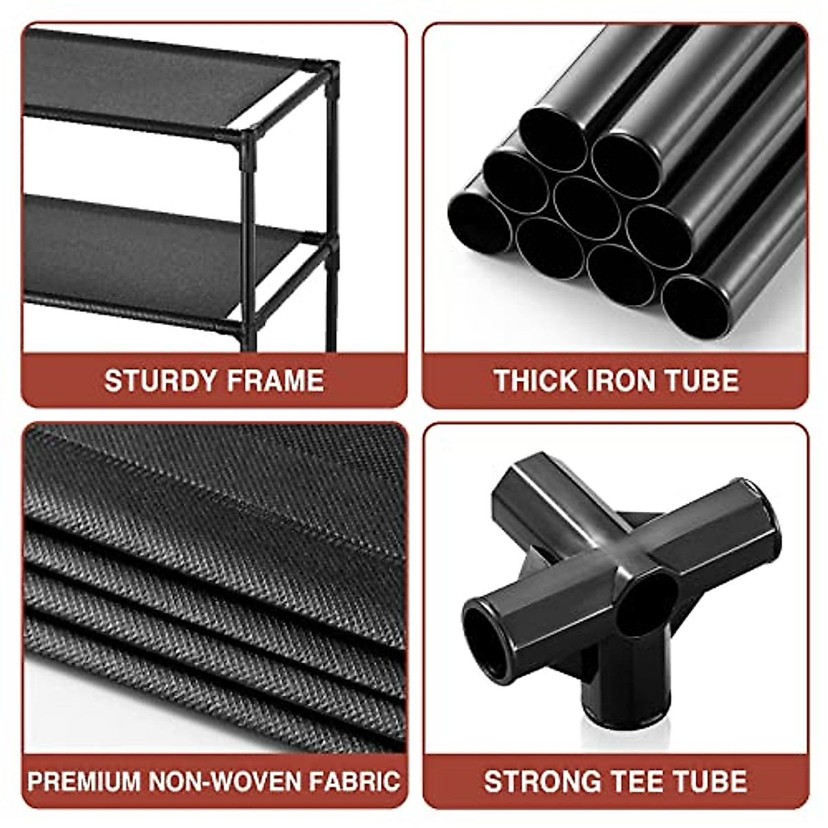 HOUSE AGAIN 4 Tier Long Shoe Rack for Closet, Shoe Shelf 24-Pairs Wide Non-Woven Cloth Max Weight 100LBS, Storage Organize for Floor, Bedroom, Entryways, Garages, Dorm, Apartments, Black