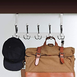 LYLIN Over The Door Hook, TEKI 5 Tri Hooks for 1.6” Thick Door, Over The Door Hook Hanger, Heavy Duty Over Door Rack for Hanging Coats Clothes Hats Robes Towels (Silver, 1.6”)