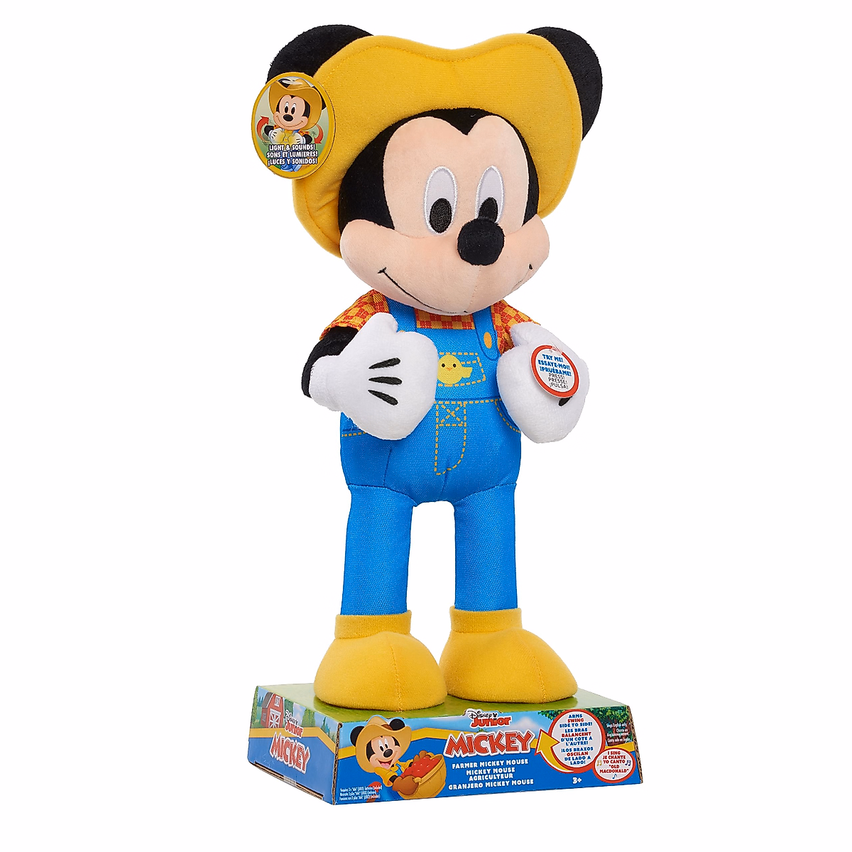 Disney Junior Farmer Mickey Mouse Feature Plush, Lights, Phrases, and Movement, Officially Licensed Kids Toys for Ages 3 Up, Amazon Exclusive