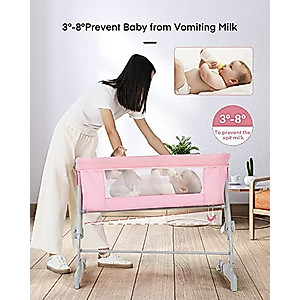 BAHOM Bassinet Bedside Sleeper, 2-in-1 Bedside Bassinet for Baby, Adjustable Height with Portable Infant Nest for Newborns, Mesh Walls Crib Bassinets (Pink)