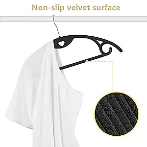 Velvet Clothes Hangers, ESEOE 50 Pack No Shoulder Bumps Suit Hangers with Swivel Hook, Ultra Thin Space Saving, Wide for Coat, Sweaters, Jackets, Shirt, Pants, Dresses (Black with Gold Hook)