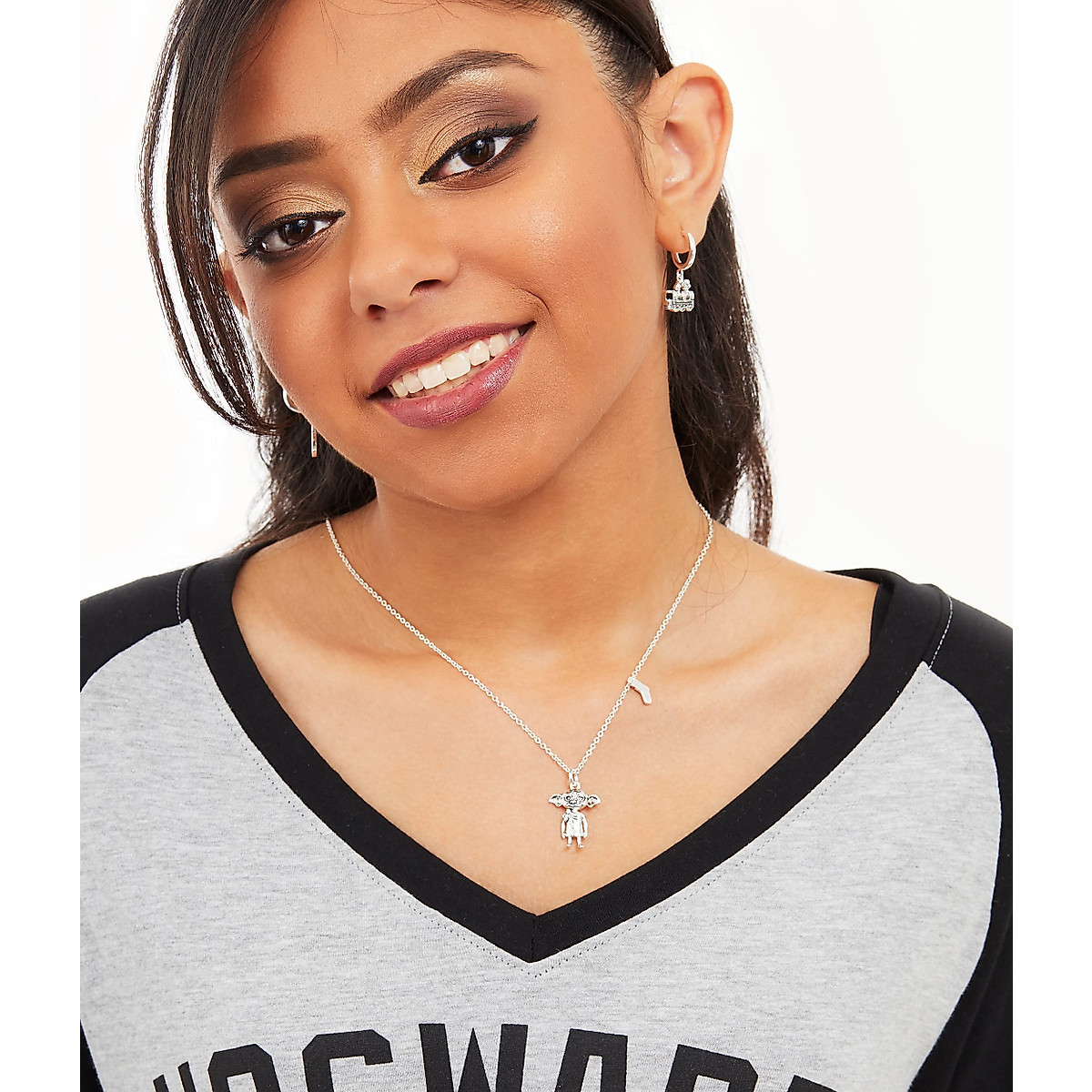 Harry Potter Dobby House Elf and Sock Necklace, Silver Plated, 18"