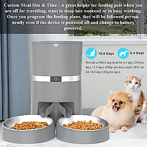Automatic Cat Feeder, HoneyGuaridan Pet Feeder for Multiple Cats&Dog Food Dispenser with Splitter,Portion Control and Voice Recording Dual Power Apply Food Alarm (Two Way Pet Feeder)