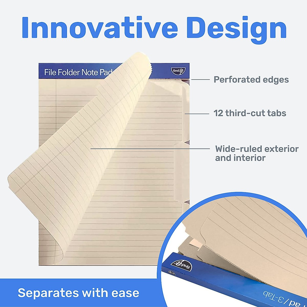 Find It File Folder Notepad - Pack of 12-9.5 x 12.5 Inch Notebook Organizer Folders for Filing, Document, and Clipboard Organization - Cream