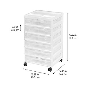 IRIS USA Fits 12" x 12" Paper, 6-Tier Scrapbook Rolling Storage Cart with Organizer Top for Papers Vinyl Tools Office Art and Craft Supplies, Yarn, White Frame with 6 Clear Cases w/ Built in Handle