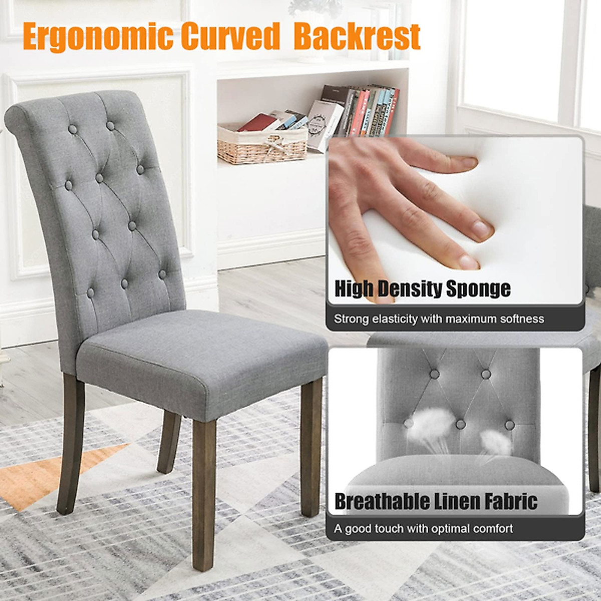 YEMELI Dining Room Chairs Aristocratic Style Dining Chair Noble and Elegant Solid Wood Tufted Dining Chair Dining Room Set (Set of 2)