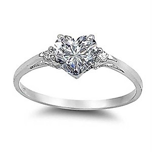 Sterling Silver Simulated Heart Shaped Diamond Engagement Ring with Promise Bridal Ring Fruit Rings (White, 8)
