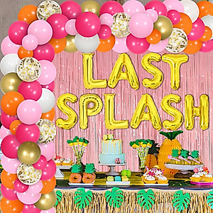kreat4joy Last Splash Bachelorette Decorations Girl, Hot Pink and Orange Balloons Garland, Rose Gold Fringe Curtain Backdrop Last Splash Foil Balloons for Women Bridal Shower Engagement