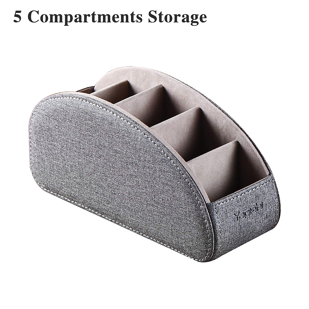 TV Remote Control Holder with 5 Compartments,Pu Leather Remote Caddy/Box/Tray Bedside Table Desk Storage Organizer for DVD, Blu-Ray, Media Player, Heater Controllers and Cosmetics Office Supplies