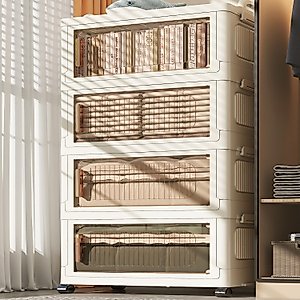 Storage Bins with Lid,36 Quart Collapsible Storage Bins With Wheels and Doors,Closet Organizers and Storage,4 Pack Foldable Storage Box,Plastic Storage Containers,Stackable Storage Bins for Home,Dorm