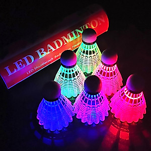 Senston LED Badminton Shuttlecocks Nylon, Dark Night Glow Badminton Ball Lighting for Outdoor Indoor Sports Activities 6 Pack