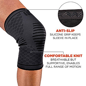 Ergodyne ProFlex 601 Knee Compression Sleeve Support for Men and Women Black, Large
