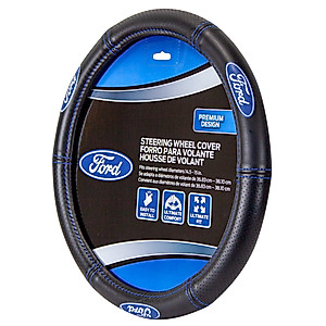 Plasticolor 006692R01 Ford Deluxe High Contrast Stitching Premium Steering Wheel Cover for Cars, Trucks & SUV