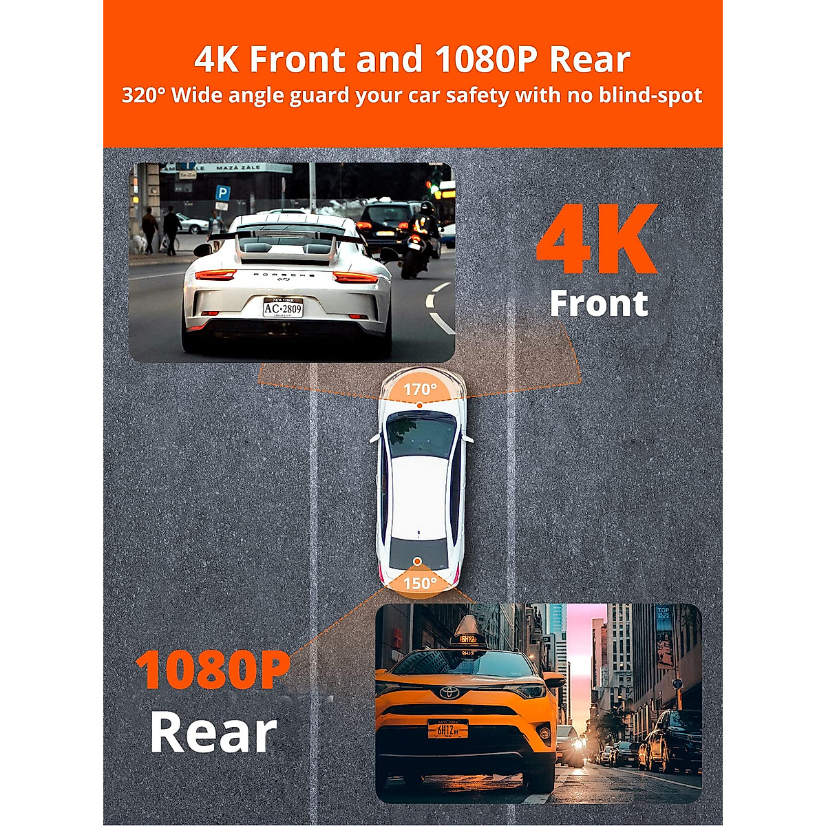 4K Dash Cam Front and Rear with WiFi - Kingslim D2 Pro 4K Front and 1080P Rear Dual Dash Cam for Cars, Dashboard Camera with Night Vision and Parking Monitor, Black, 256GB Supported[Upgraded Version]