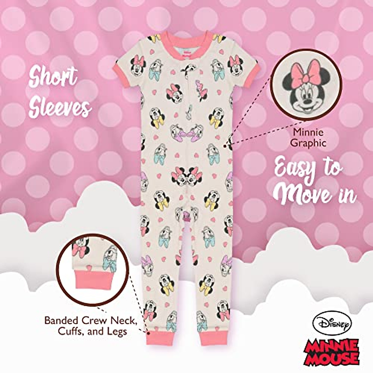 Disney Unisex Kids' Minnie Mouse 2-Pack Footless Snug-Fit Cotton Onesie Pajamas, MINNIE & FRIENDS, 4T