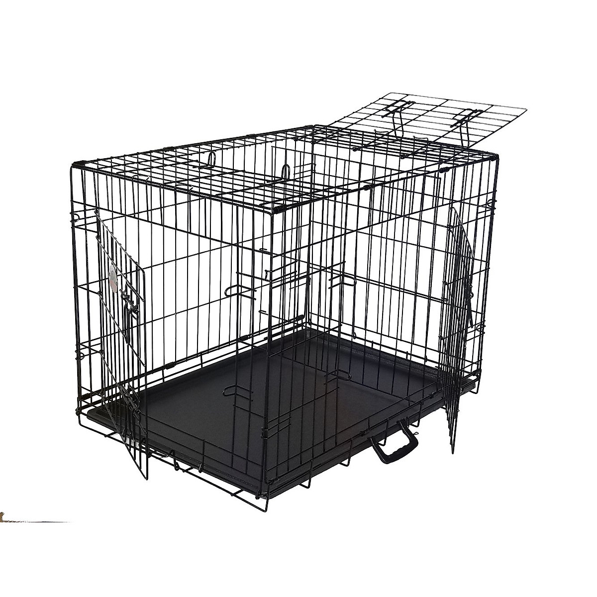 Go Pet Club 36-Inch Three Door Folding Metal Wired Cage Crate Dog Kennels Outdoor and Indoor Pet with Divider Panel, Removable Tray and Handle, Black