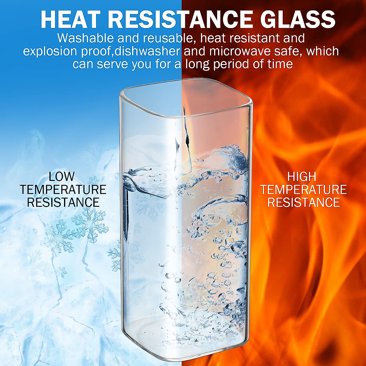 9 Pack 13 oz Clear Drinking Glasses Square Highball Thin Glass Cups Tumbler Set Elegant Bar Modern Glassware for Water Coffee Mixed Drinks Cocktail Wine Beer Juice Iced Tea Kitchen Party Home